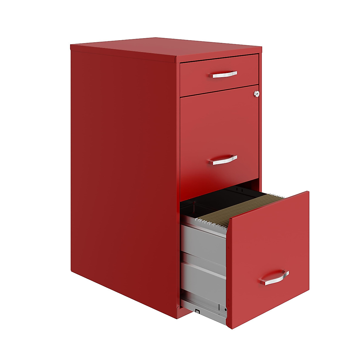Hirsh Industries Space Solutions 18in Deep 3 Drawer Metal Organizer File Cabinet Red, Letter Size, Fully Assembled