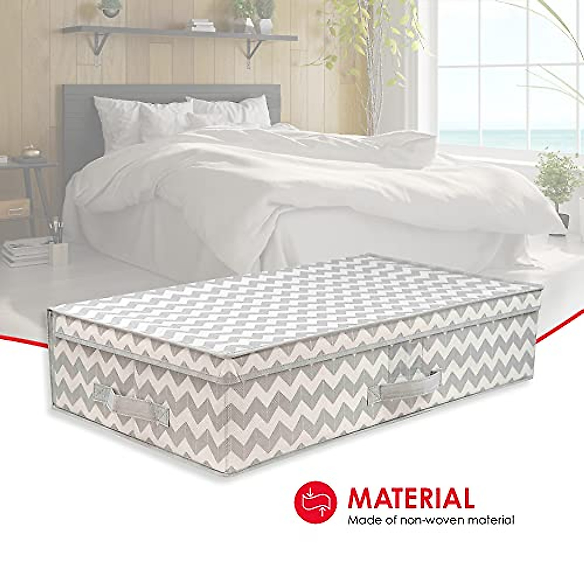 Home Basics Chevron Collection Under The Bed Storage and Organization, Bags, Bins, Boxes, with Handle for Comforter, Clothes, Blanket, Shoes, Sweaters, Grey