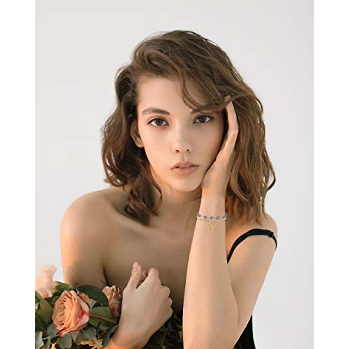 JoycuFF Gold Bracelets for Teen Girls Letter P Anklets for Women 14K Gold Bracelet Summer Holiday Gifts for Her Hexagon Initial Letter Evil Eye Bracelets