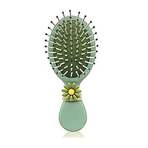 Detangler Mini Hair Brush, Cute Detangling Hair Comb with Flower Decor on Handle Christmas Glitter Lovely Candy Color Hairbrush Massage Scalp No Pain for Dry & Wet Hair Kids Girls Woman (Green)