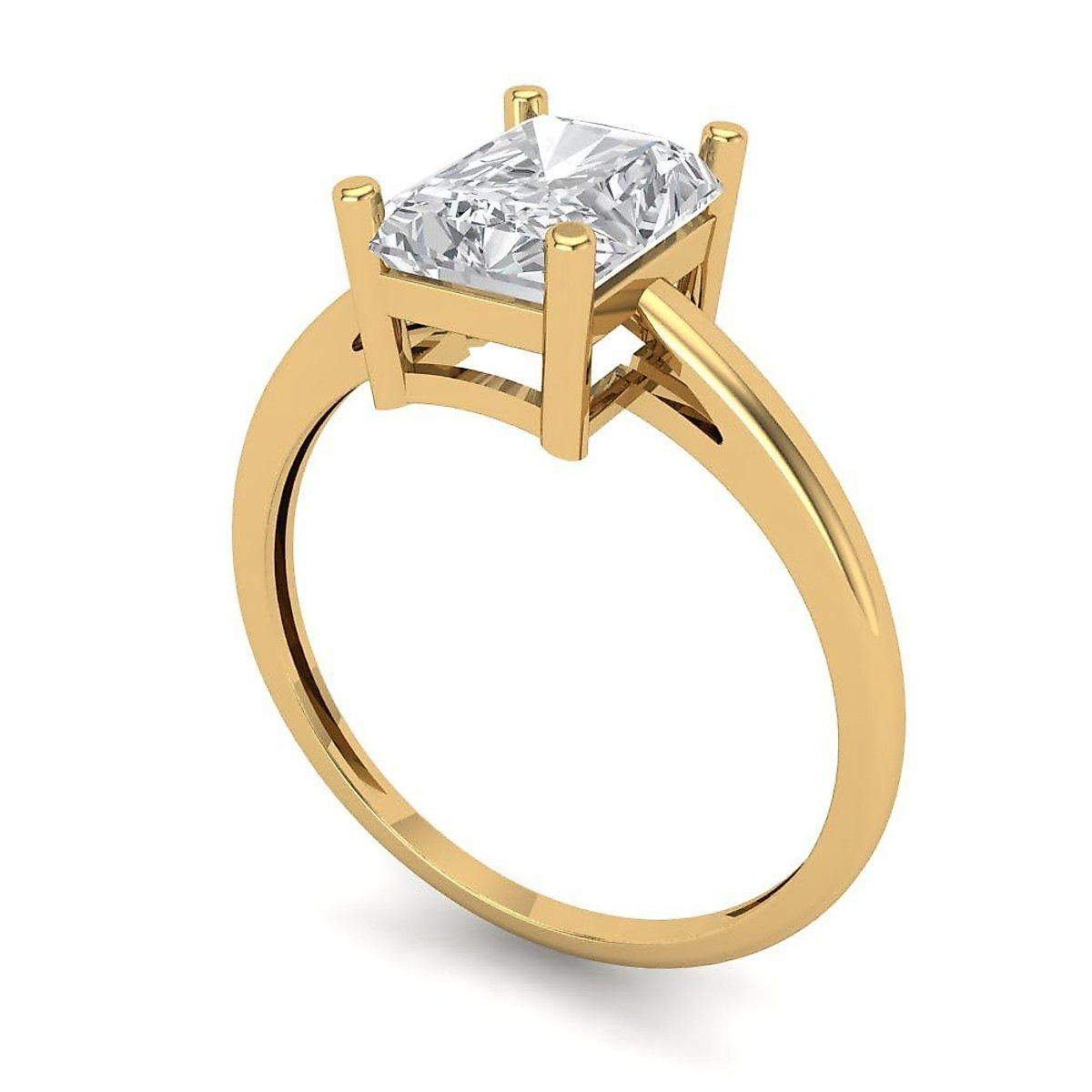 Clara Pucci 2 Carat Brilliant Emerald Cut Clear Simulated Diamond 14K Yellow Gold Solitaire Engagement Bridal Anniversary Ring Size 7.5