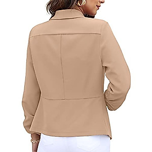 GRECERELLE Women's Office Blazer Jackets Long Sleeve Open Front Cardigan Casual Cropped Blazer Work for Women Khaki-10