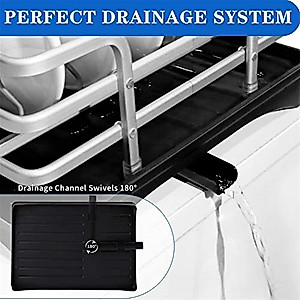 JUNXIAN Dish Rack Cutlery Drying Rack, Compact Cutlery Rack and Drain Plate Set, Cutlery Drain Rack with Adjustable Rotating Spout Dish Containers(C)