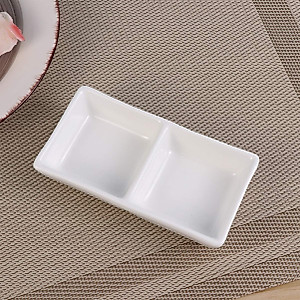 BESTonZON Serving Dishes 5.5 Inch White Ceramic Appetizer Serving Tray 2-Compartment Sauce Dishes Divided Snack Dishes for Dish Soy Sauce (White) Serving Platter