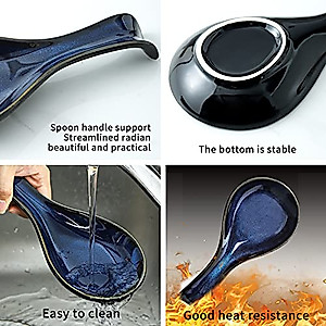 uniidea Ceramic Spoon Rest for Stove Top, Porcelain Spoon Holder, Large Spoon Rest for Kitchen Counter Stove Top, Spoon Rest Blue, Set of 2