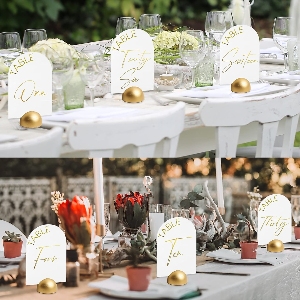 ontigola Modern Arch Table Number Card Stock Signs for Wedding Reception Set of 1-30 + Head Table 4" x 6" Shiny Gold Foil Table Number Card Signs for Restaurant, Event Party