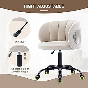 ayoodfo Home Office Desk Chair Modern Velvet Rolling Chair, Adjustable Task Chair with Mid-Back Swivel Office Chair, Accent Chairs Upholstered Armchair Vanity Chair for Living Room, Bedroom, Beige