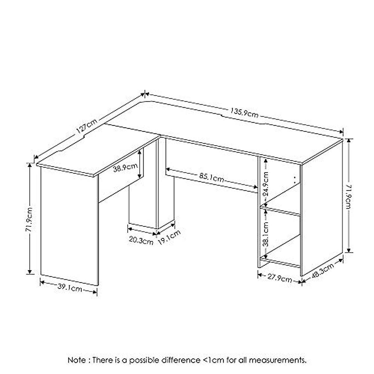 Furinno Indo L-Shaped Computer Desk with Bookshelf, Espresso
