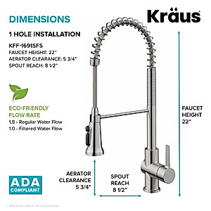 KRAUS Britt 2-in-1 Commercial Style Pull-Down Single Handle Water Filter Kitchen Faucet for Reverse Osmosis or Water Filtration System in Spot Free Stainless Steel, KFF-1691SFS