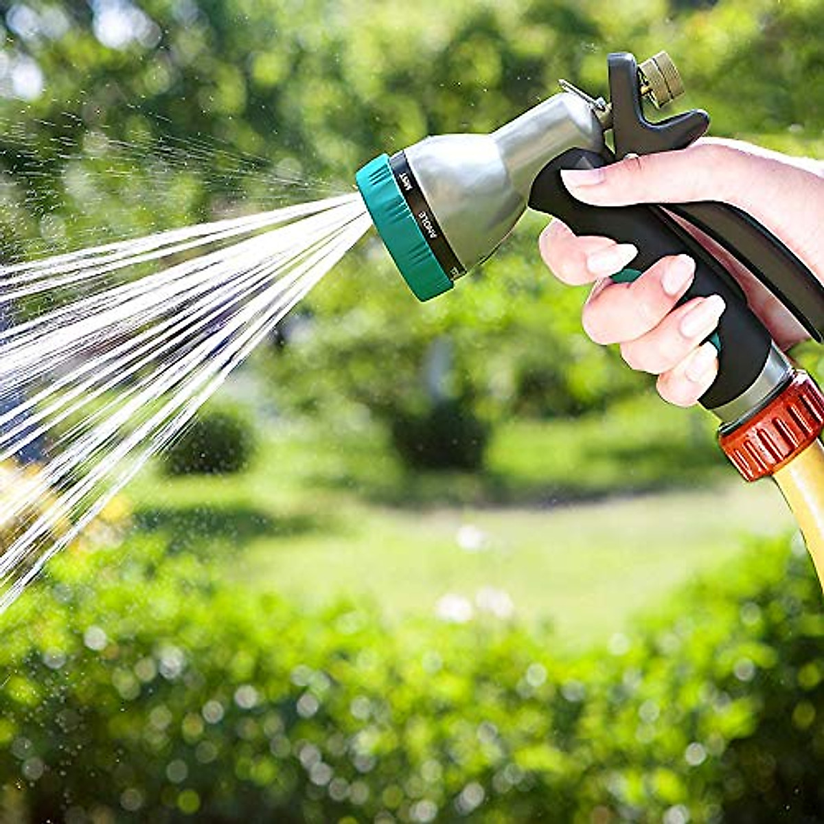 Heavy Duty Garden Hose Nozzle Hand Sprayer with 9 Adjustable Spray Patterns Heavy-Duty Metal Water Hose Spray Nozzle - High Pressure | Rear Trigger Control Suitable for Car Wash,Watering Lawn & Garden