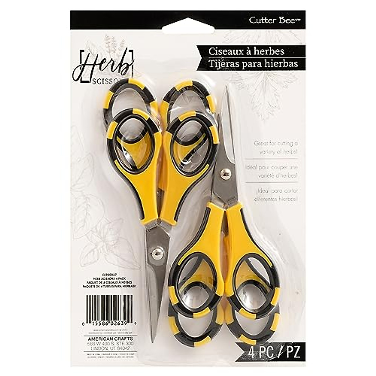 EK Tools Cutter Bee Scissors, 4 pack, Black and Yellow, Multi Pack Scissors for Fabric, Embroidery, Crafting, Herbs, Gardening, Office, Home, and All Purpose