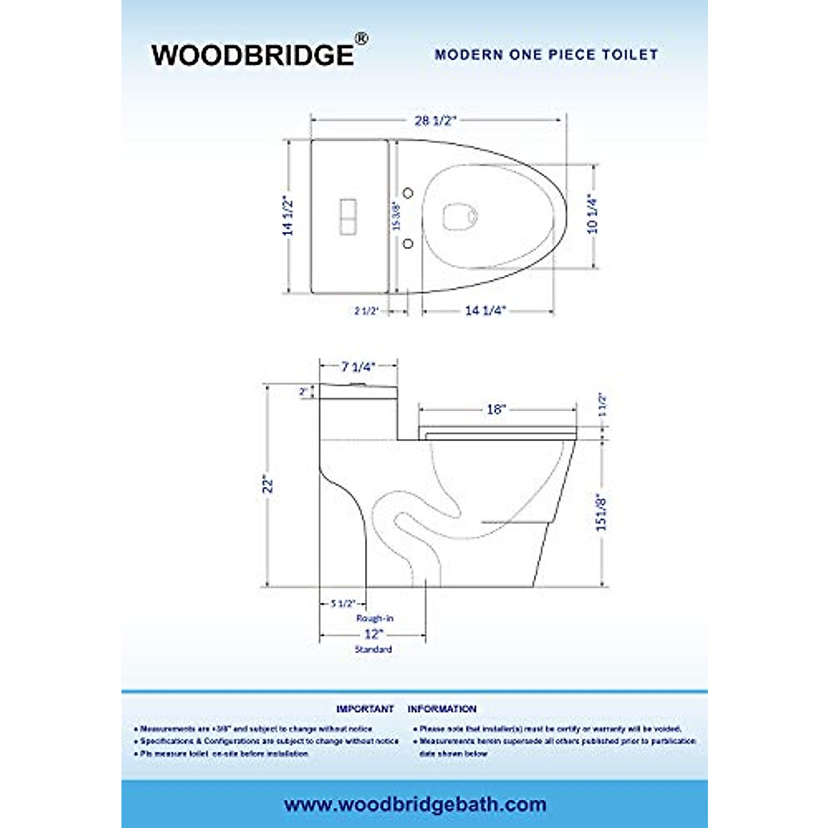 WOODBRIDGE T-0018/B-0735 Dual Flush Elongated One Piece Soft Closing Seat, Comfort Height, White T-0018/B0735, Modern Toilet