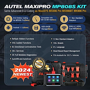 Autel MaxiPRO MP808S PRO Ver. w/ 11 OBD Adapters, 2-Year Free Update, 2024 Advanced ECU Coding Bidirectional Scan Tool, Same as MP900/ MS906S, Upgraded of DS708 DS808 MP808 30+ Service, Work w/ MV108S