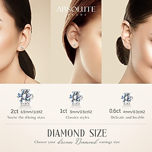 ABSOLUTE Moissanite Stud Earrings 2 Carat 925 Sterling Silver White Gold Plated Hypoallergenic Moissanite Diamond Earrings Studs for Women Men Promise Birthday Christmas Gift With Certificate