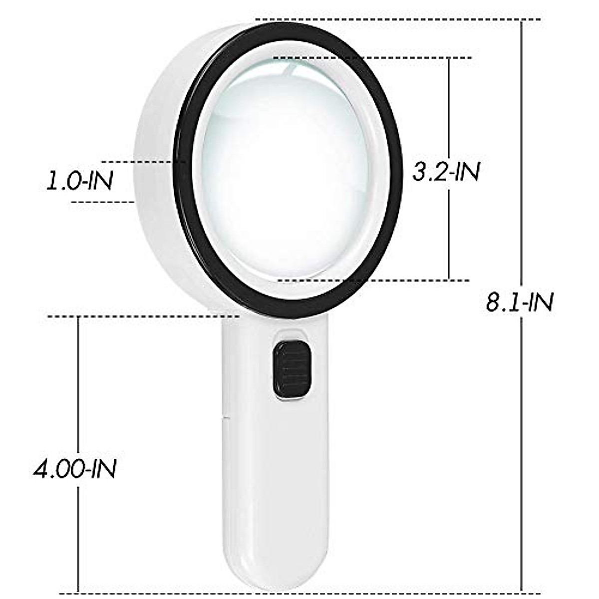 Leffis Magnifier Magnifying Glass with Light, 30X Handheld 12 LED Illuminated Lighted Magnifying Glasses for Seniors & Kids Close Work, Reading, Inspection, Jewellery (White)