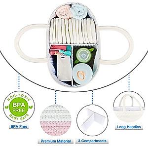 ABenkle Diaper Caddy Organizer, Stylish Cotton Rope Baby Basket Changing Table Nursery Storage Bin Portable Car Organizer, Girls Gifts Tote Bag for Baby Shower, Pink