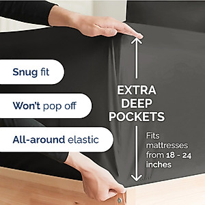 Extra Deep Full Fitted Sheet - Hotel Luxury Single Fitted Sheet Only - Easily Fits 18 inch to 24 inch Mattress - Ultra Soft, Wrinkle & Fade Free w/Extra Deep Pockets - Breathable & Comfy - Charcoal