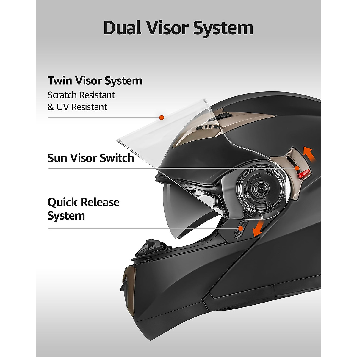 Motorcycle Modular Full Face Helmet DOT Approved - YEMA Helmet YM-925 Motorbike Casco Moto Moped Street Bike Racing Helmet with Sun Visor for Adult Youth Men and Women - Matte Black,M