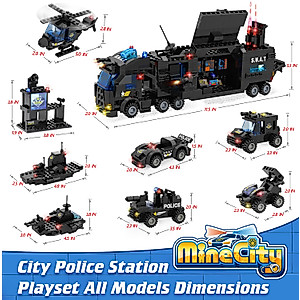 WishaLife 1100 Pieces City Police Station Building Kit, SWAT Mobile Command Center Truck Building Toy with Police Car, Airplane, Boat, Fun Roleplay Police Toys Gift for Boys Girls Aged 6-12