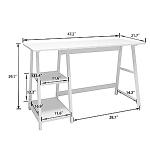 Natwind 47" White Desk Home Office Computer Working Kid Student Study Table with 2-Tier Storage Bookshelves Modern Simple Study Laptop Writing Elegant Style Desk Workstation for Office Home （White）