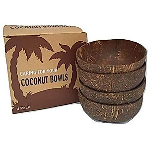 Karmic Seed Green Roots Organic Coconut Bowls-Hand Made From Coconut Shells and Polished with Organic Coconut Oil (4 bowls)