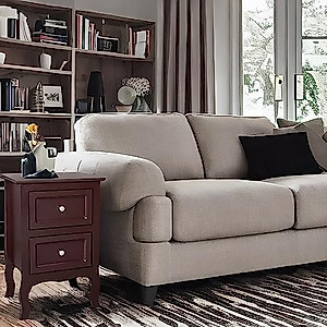 Royard Oaktree Upgraded Set of 2 Wooden Side Table with 2 Drawers Farmhouse Bedside Table with Storage for Bedroom Living Room,Brown