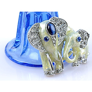 Alilang Crystal Sapphire Eyed Pearlescent Paint Elephants Pin Brooch