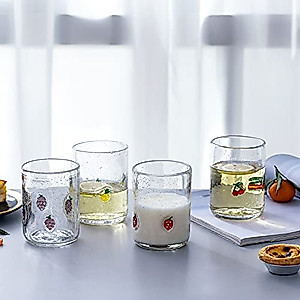 EVEREST GLOBAL Hand Blown Cute Bubble Fruit Decal Glasses set of 4, 15.4 oz Crystal Clear Home Decor Lovely Drinking Water Cups Gifts for Women
