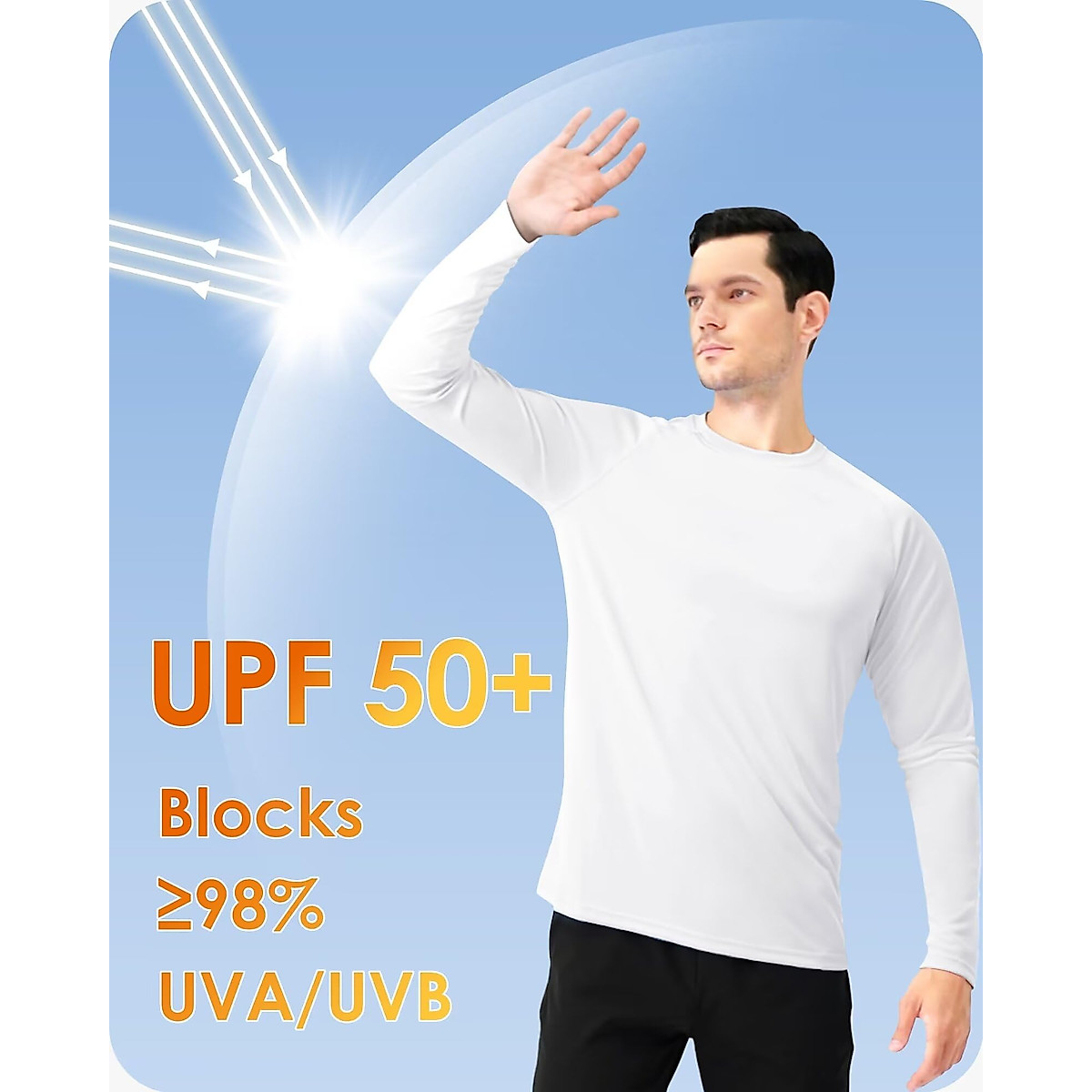 Boladeci Rash Guard for Men SPF Shirts Long Sleeve Lightweight UPF 50+ Sun Protection Swim Shirts Quick Dry UV Surf Water Running Fishing Tee T-Shirts White