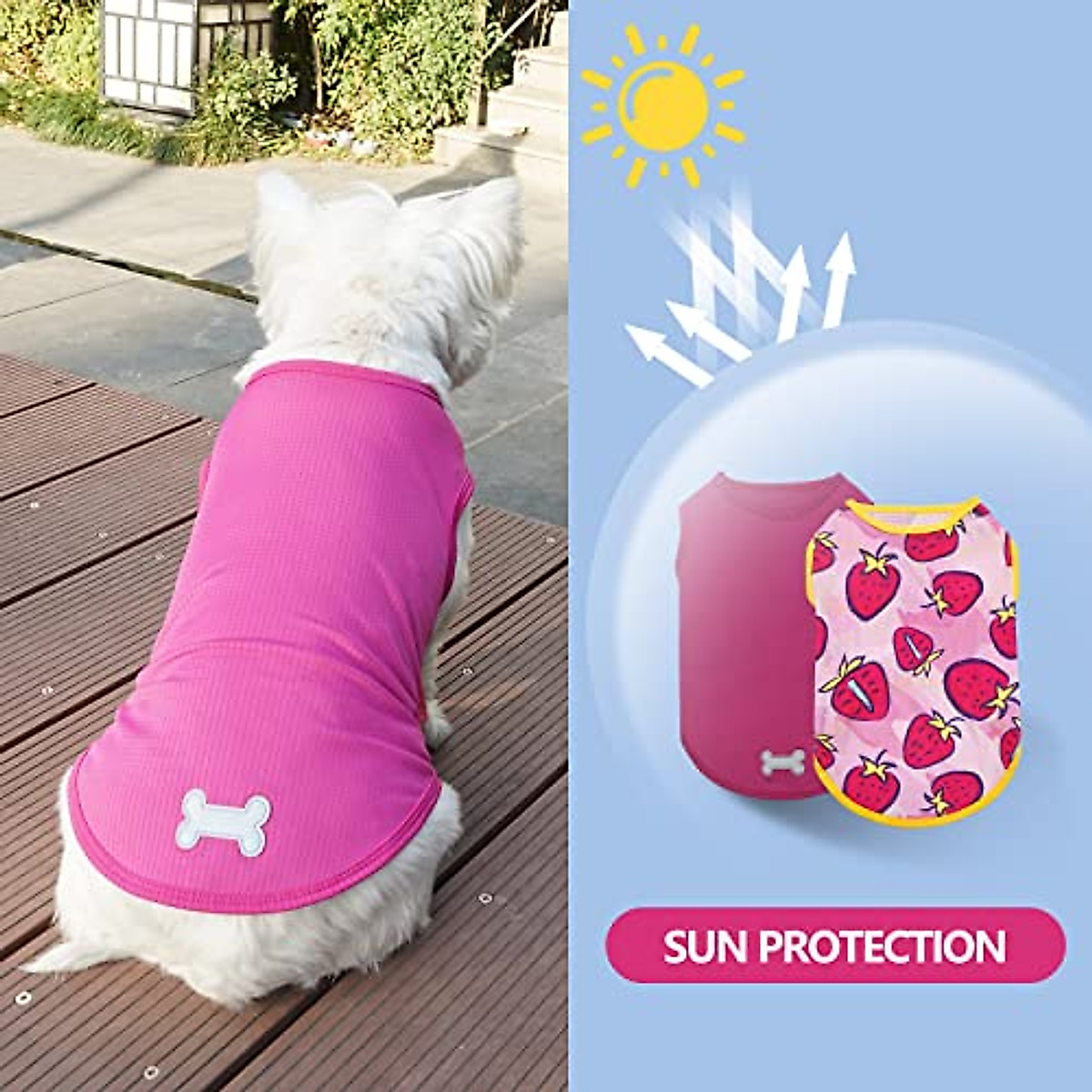 KYEESE 2 Pack Dogs Shirts Quick Dry Lightweight Dog T-Shirts with Reflective Label Tank Top Sleeveless Dog Vest for Small Dogs Puppy Clothes Strawberry Pattern Great for Summer, Large, Strawberry+Rose