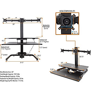 Stand Steady Techtonic Electric Standing Desk Converter wIth Triple Monitor Mount, 3 Screen Support, Quiet Sit-Stand Desk with Button Control, Keyboard Tray, Ideal for Gaming & Computer Work (Black)