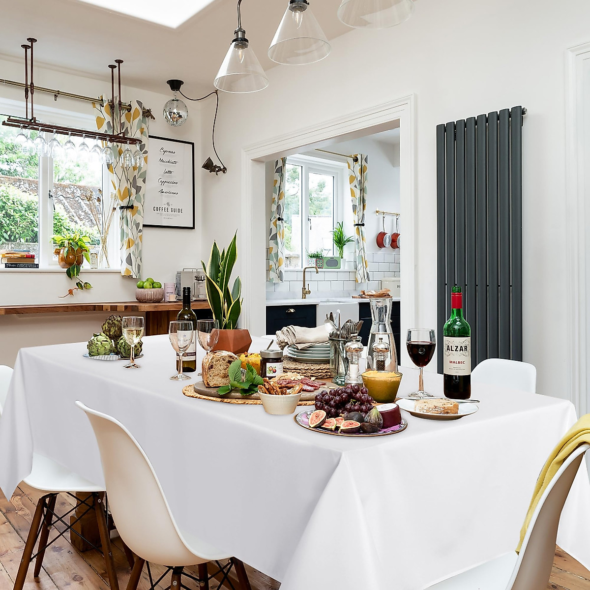 sancua 6 Pack White Tablecloth 60 x 84 Inch, Rectangle Table Cloth for 4ft Table - Stain and Wrinkle Resistant Washable Polyester Table Cover for Dining Wedding Banquet Party Buffet Restaurant