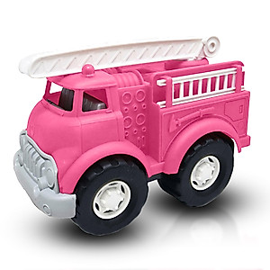 Big Plastic Toy Fire Truck for Toddlers Boys and Girls | Pink Fireman Engine Vehicle with Rescue Ladders for Indoor and Outdoor Imaginative Play (Pink)