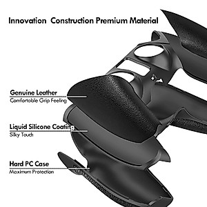Hacker's Protective PS5 Controller Case Cover with Genuine Leather，Better Grip for Game Experience(Black)
