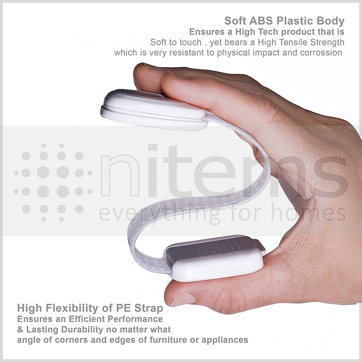 Easy to Install Nitems Cabinet Locks for Babies with Adhesive for Kitchen Cupboard Doors, Fridge, Toilet Seat, Improved Child Safety, No Trapped Fingers- 6Pack-4 Extra 3M (22cm Strap Length, 6.00)