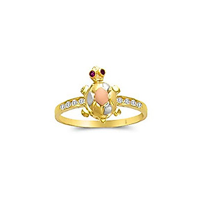 TOUSIATTAR 14k Tricolor Gold Fancy Turtle Ring– Nice Jewelry Gift for Women and Her - Beautiful Rose White Yellow Color High Polish Satin Finish Rings - 15MM Center (7)
