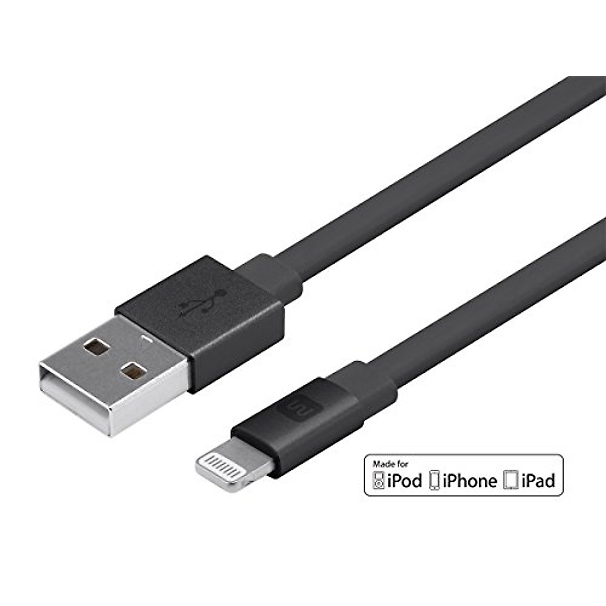 Monoprice Apple MFi Certified Flat Lightning to USB Charge & Sync Cable - 3 Feet - Black | iPhone X, 8, 8 Plus, 7, 7 Plus, 6, 6 Plus, 5S - Cabernet Series