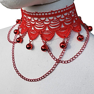 pinda Red Lace Chains Christmas Bell Necklaces Goth Chokers Collar Jewelry for Women Gifts (lace bell)