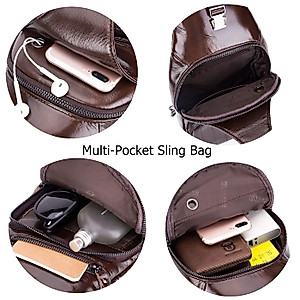 BULLCAPTAIN Men Genuine Leather Sling Bag Backpack Multi-pocket Chest Bag Outdoor Hiking Travel Daypack (Coffee)