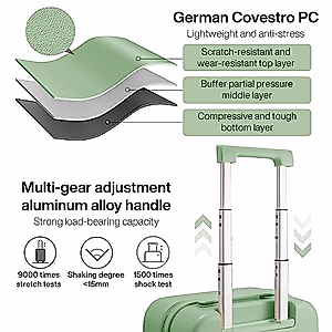 14 Inch Underseat Luggage Carry on Suitcase Free Boarding Personal Item, Mixi Spinner Wheels Hardshell Lightweight PC Suitcases for Short Travel, Avocado Green