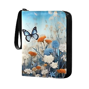 PYBUG Butterfly Trading Card Binder with Nylon Strap 4-Pocket Waterproof PU Leather Card Collection Binder for 400 Cards Sturdy Card Holder Folders for Game Cards,Sports Cards
