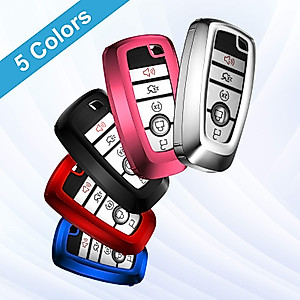 Key Fob Cover Case for Ford Soft TPU Key Holder Full Coverage Car Key Protector with Leather Keychain Lanyard for Ford Explorer Mustang Fusion Escape F150 F250 F350 F450 F550 Edge, Red