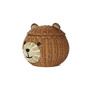 G6 COLLECTION Bear Rattan Storage Basket With Lid Decorative Bin Home Decor Hand Woven Shelf Organizer Cute Handmade Handcrafted Gift Art Decoration Artwork Wicker Bear (Bear Head)
