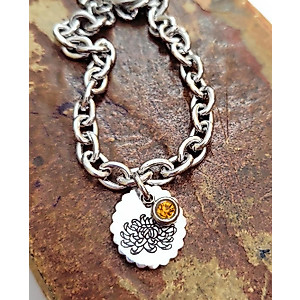 November Birthstone Chrysanthemum Flower Charm Bracelet with Birth Month Simple Dainty Gift for Her Mom Daughter
