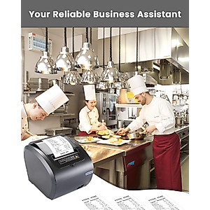 BORN4SHIP 80mm Receipt Printer - Thermal Receipt Printer Easy to Connect, Compatible with Windows/Mac/Linux, Supports USB Serial Ethernet Interface, 260mm/s Low Noise Printing, for ESC/POS (No Square)