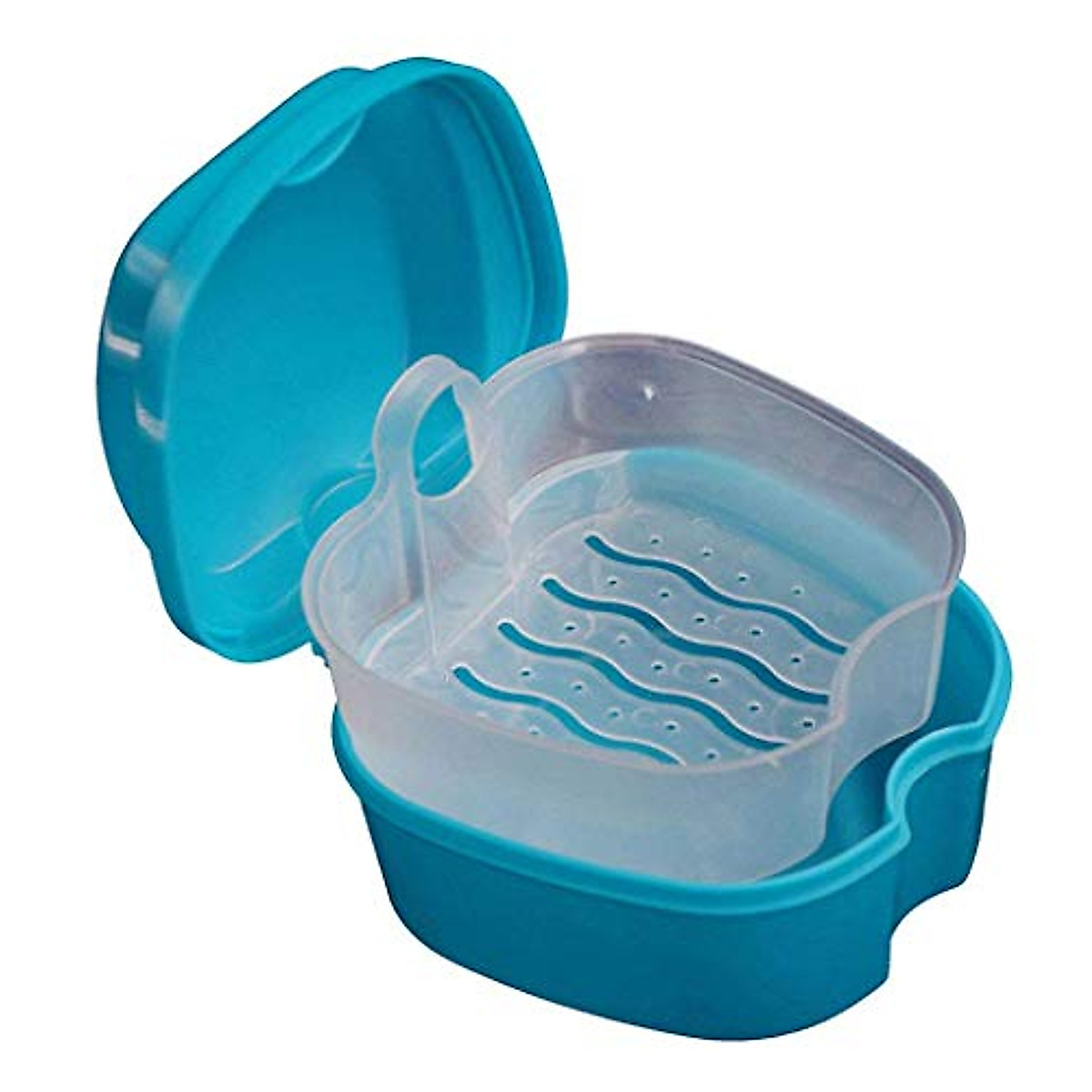 KISEER Denture Bath Case Cup Box Holder Storage Soak Container with Strainer Basket for Travel Cleaning (Light Blue)