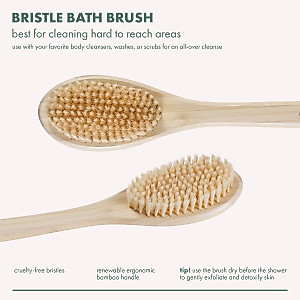 EcoTools Bristle Bath Brush, Soft but Stiff Shower Bristles, Long Bamboo Handle, Gently Exfoliating for Back & Body, Stimulates Blood Circulation, Eco-Friendly, 1 Count