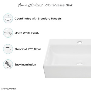 Claire 20 Rectangle Ceramic Vessel Sink, Matte Black