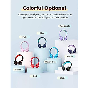 iClever BTH03 Kids Bluetooth Headphones Safe Volume, Colorful LED Lights, 25H Playtime, Stereo Sound Mic, Bluetooth 5.0, Foldable, On Ear Kids Wireless Headphones for Tablet Airplane (Pink)