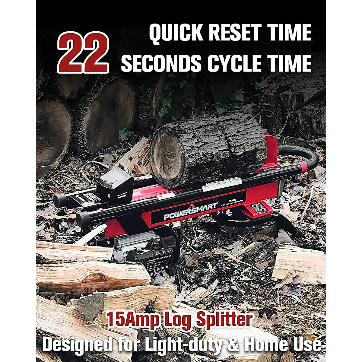 PowerSmart Log Splitter Electric, 6-Ton Hydraulic Log Splitter, 15 Amp Electric Log Splitter, Electric Wood Splitter, Horizontal Full Beam with Steel Wedge for Firewood Splitter Kindling Log Cutter